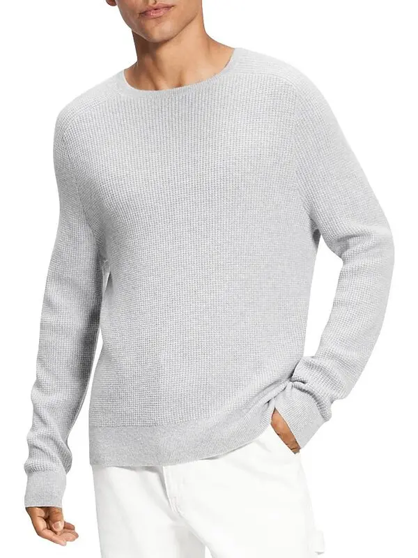 Theory Long Sleeve Crewneck Herringbone Knit Sweater - Soft Gray