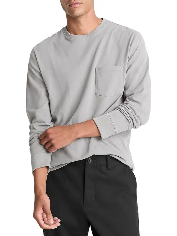 Vince Long Sleeve Crewneck Pocket Tee - Heather Mouse