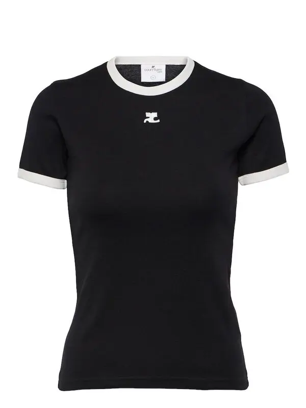 COURREGES Logo Cotton Jersey T-shirt - Black