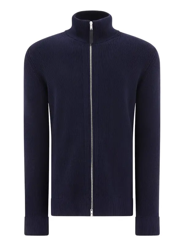 MAISON MARGIELA Knit Zip-up Cardigan With Leather Pull - Blue