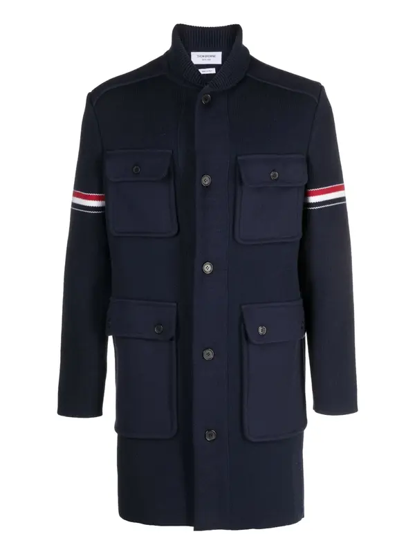 Thom Browne Rwb-stripe Fine-ribbed Coat - Blue