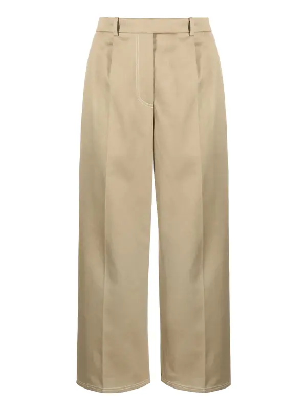 Thom Browne Pleated Cropped Cotton Trousers - Neutrals