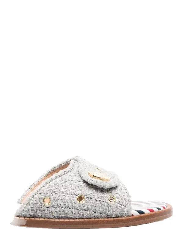 Thom Browne Embossed-button Tweed Flat Sandals - Grey