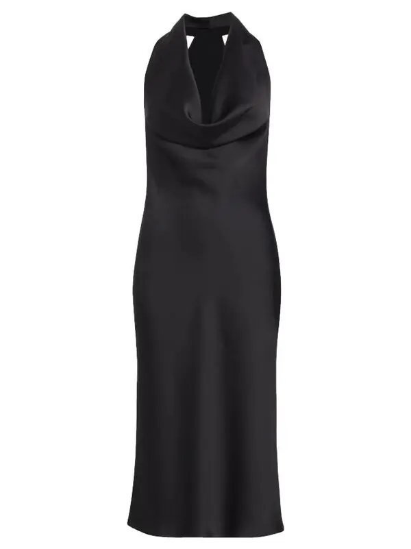 Norma Kamali Satin Cowlneck Midi-dress - Black