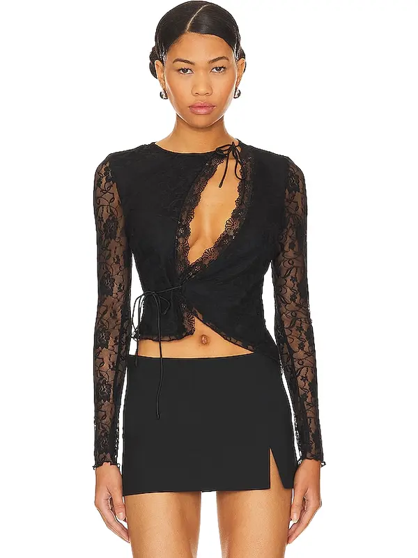 Superdown Anahi Wrap Lace Top - Black