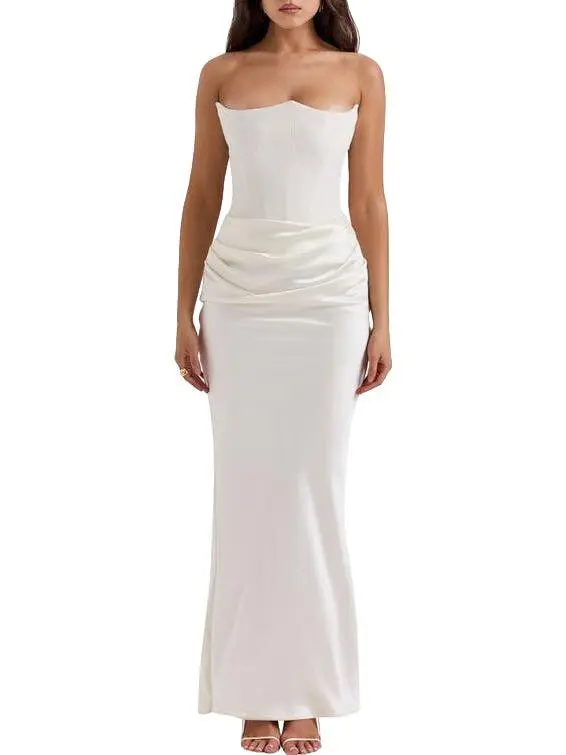 House Of Cb Persephone Strapless Satin Corset Cocktail Dress - Ivory