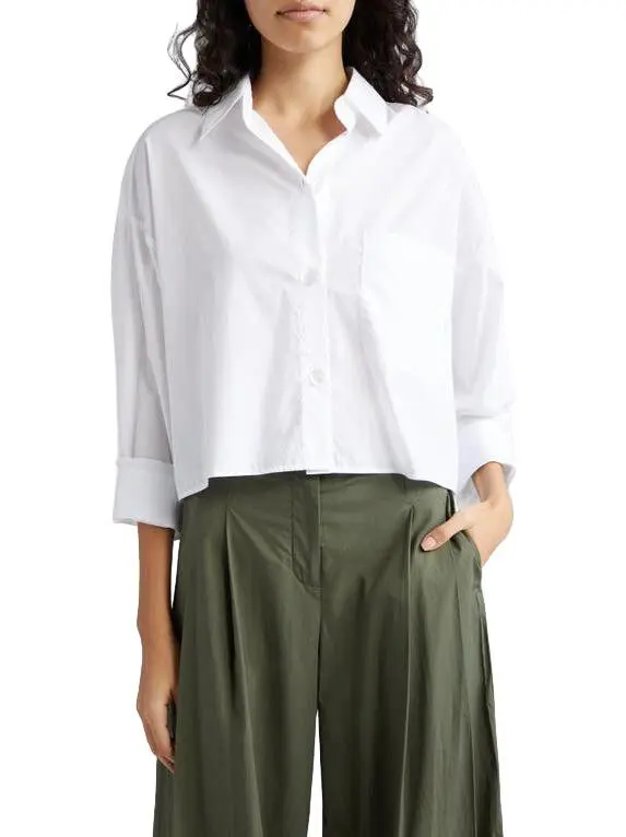 TWP Cotton Button-up Crop Shirt - White