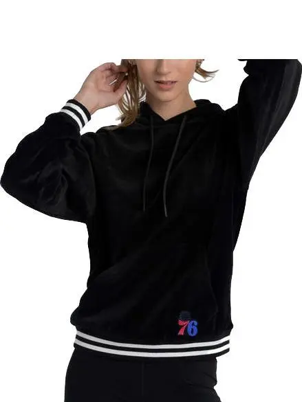 LUSSO Philadelphia 76ers Nellie Oversized Velour Pullover Hoodie - Black