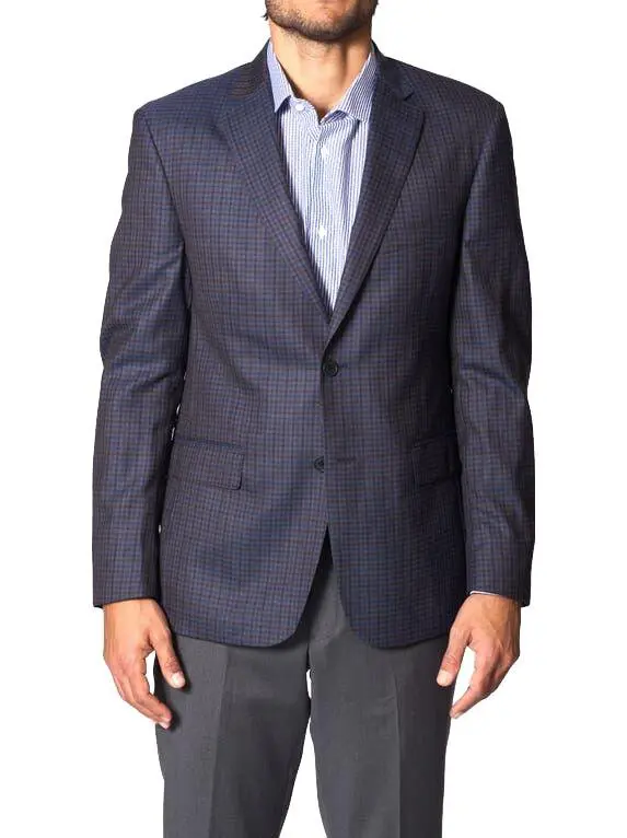Jb Britches Microcheck Wool Sport Coat - Navy/brown/grey