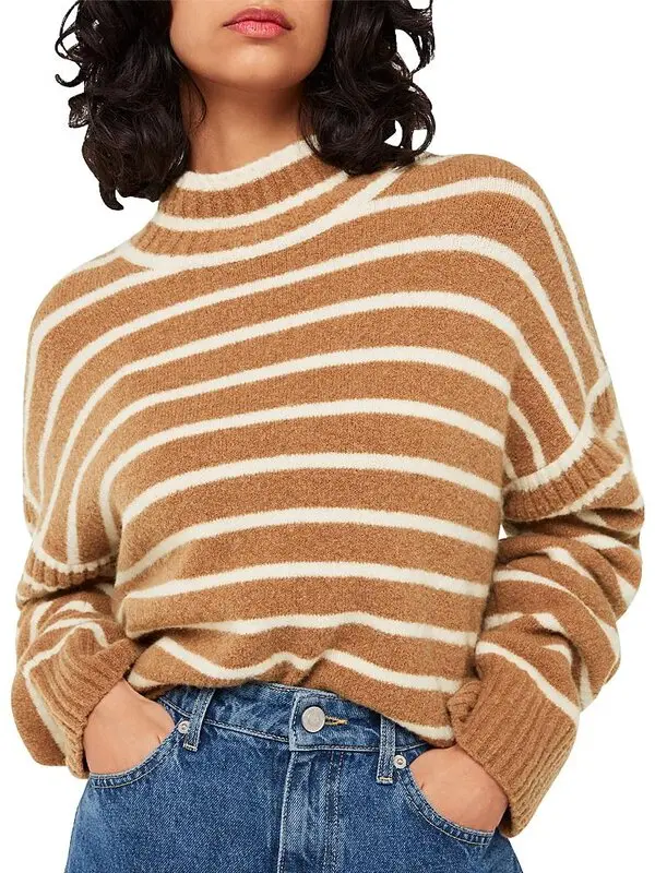 Whistles Striped Turtleneck Sweater - Cream/multi