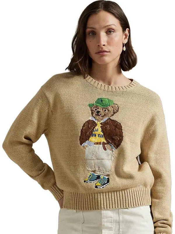 Ralph Lauren Polo Bear Cotton Crewneck Sweater - Tan Multi