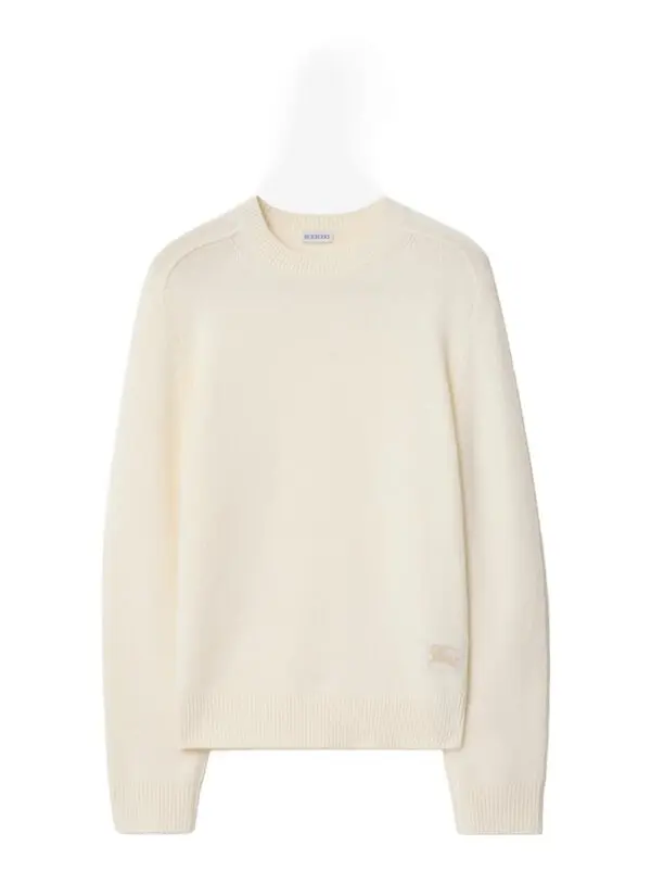 Burberry Cashmere Crew Neck Sweater With Equestrian Knight Design - Ceramic White