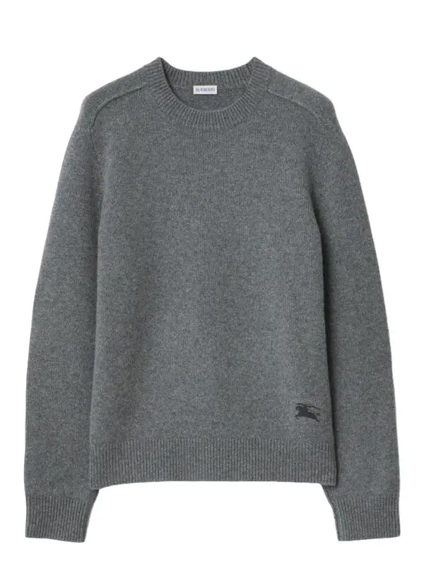 Burberry Cashmere Crew Neck Sweater With Equestrian Knight Design - Grey