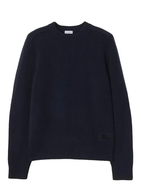 Burberry Cashmere Crew Neck Sweater With Equestrian Knight Design - Silhouette Blue