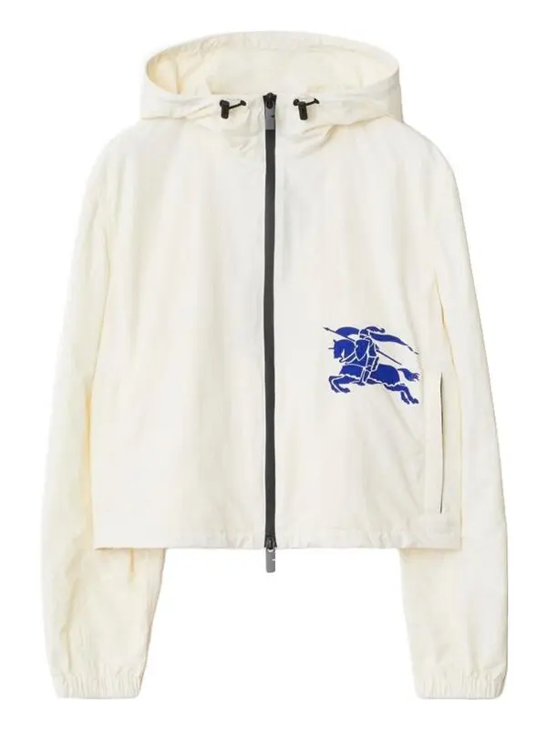 Burberry Cropped Hooded Jacket With Equestrian Design - Rain White