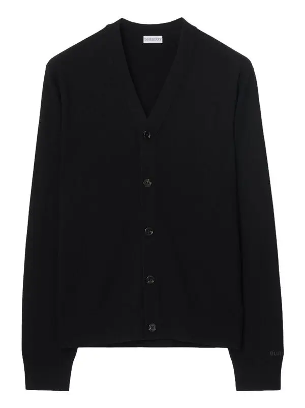 Burberry Wool Cardigan With Signature Check Placket - Black