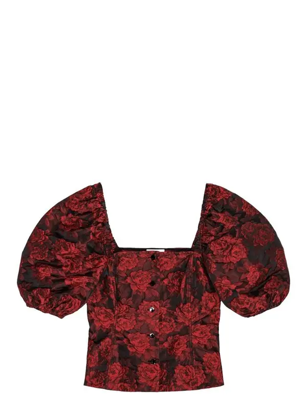 GANNI Botanical Print Cropped Top - Red