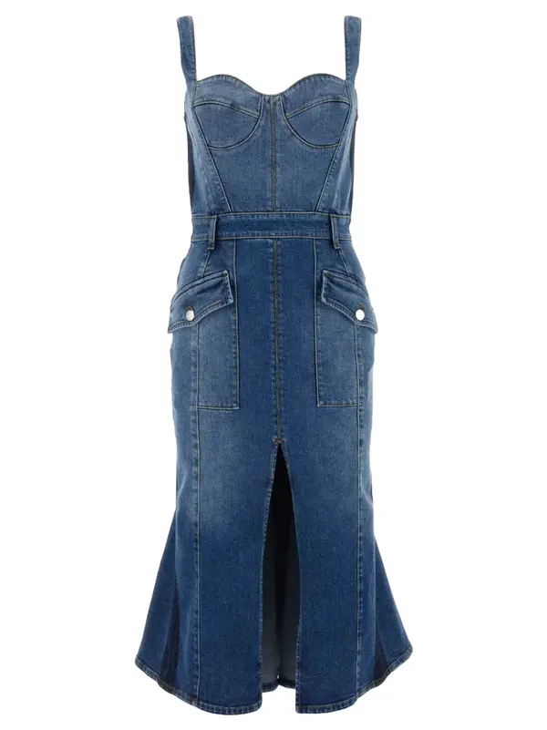 Alexander McQueen Kickback Denim Midi Dress - Blue