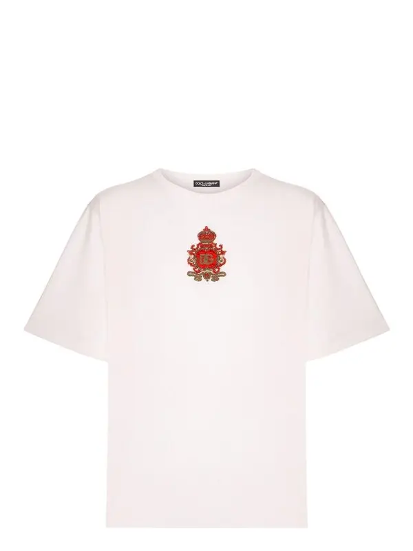 Dolce & Gabbana Heraldic-patch Silk T-shirt - White