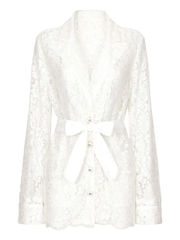 Dolce & Gabbana Floral Lace Belted Shirt - White
