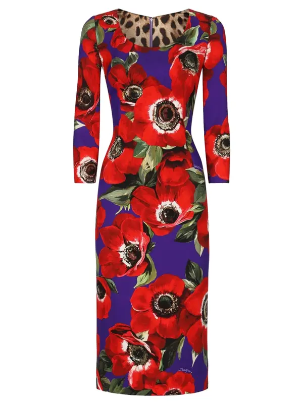 Dolce & Gabbana Poppy-print Midi Dress - Purple
