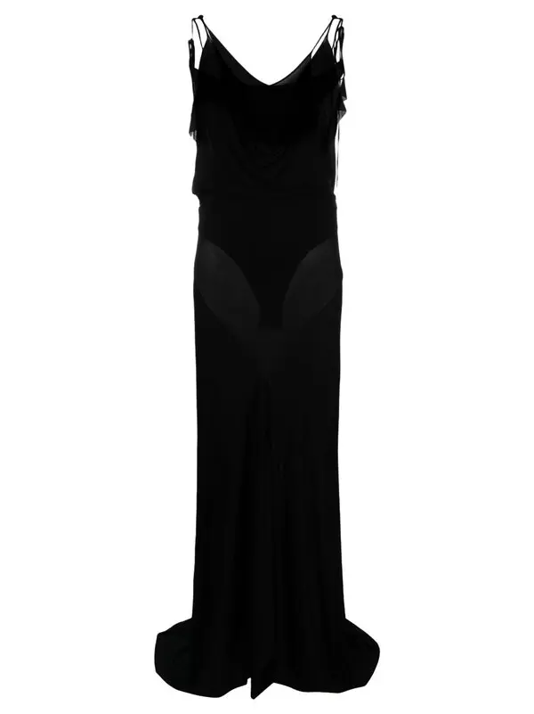 Attico Draped Semi-sheer Maxi Dress - Black
