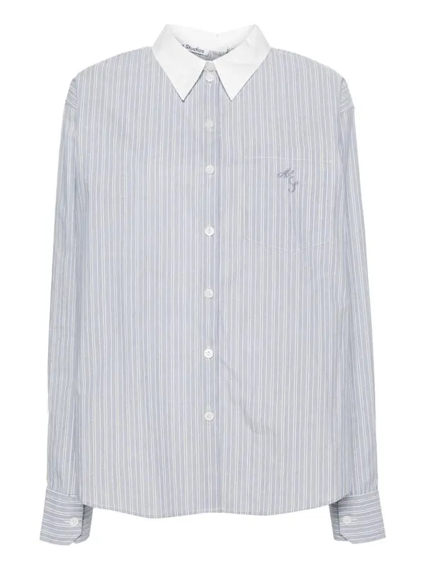 Acne Studios Contrasting Collar Striped Cotton Shirt - Blue