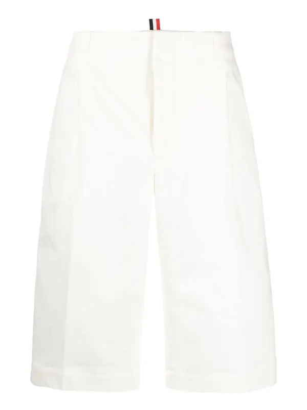 Thom Browne Logo Pull-tab Cotton Shorts - White