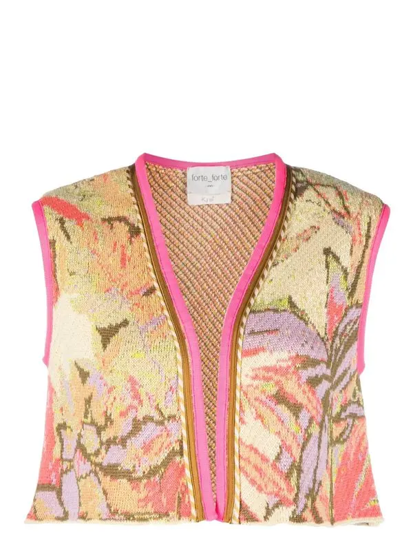 FORTE_FORTE Jacquard-pattern Ribbed-knit Cropped Vest - Yellow