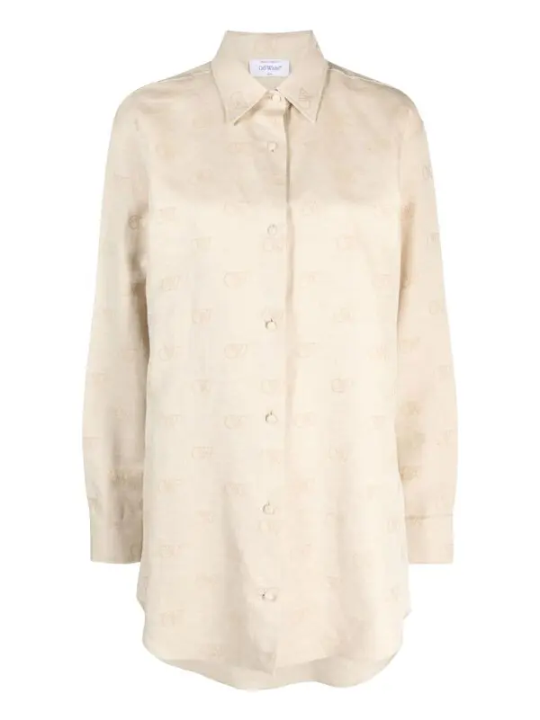 Off-White Logo Jacquard Cotton Blend Overshirt - Neutrals