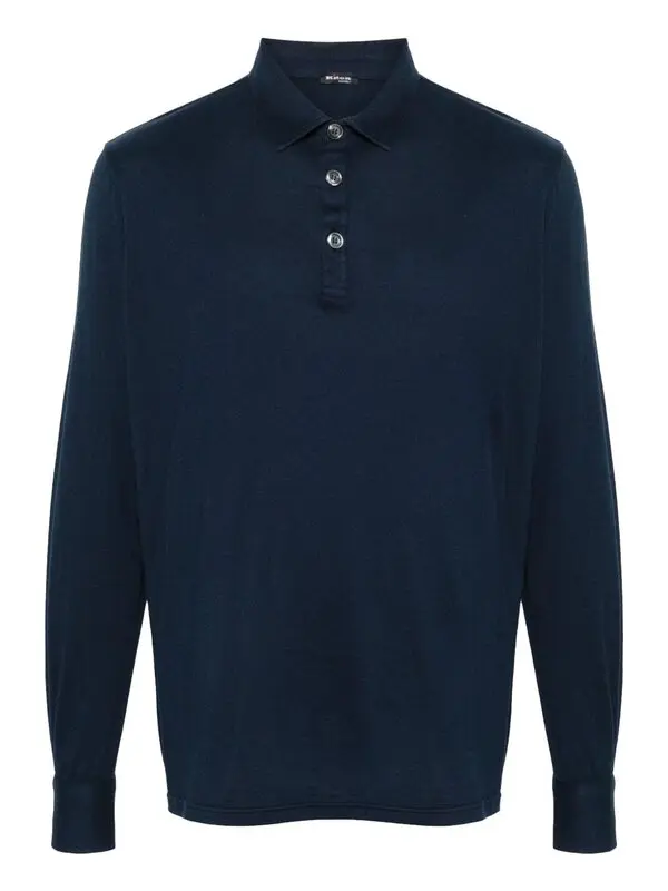 Kiton Long-sleeve Jersey Polo Shirt - Blue