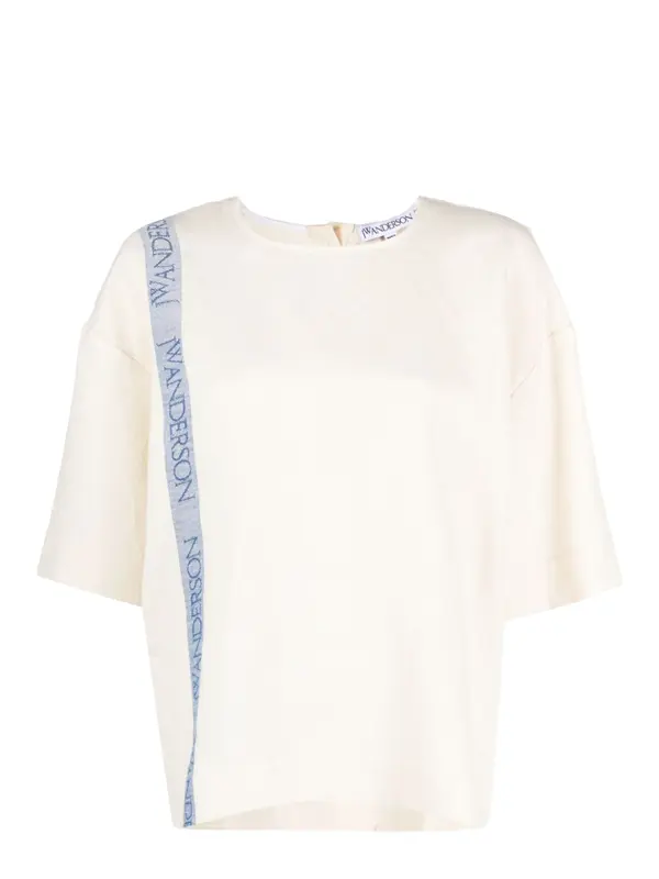 JW Anderson Logo-print Linen-blend T-shirt - Neutrals