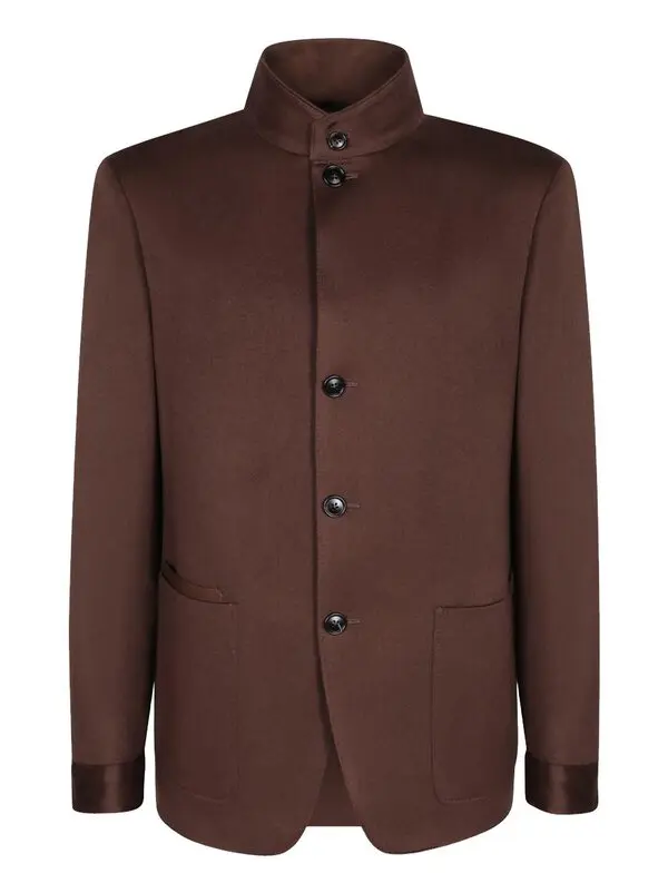 Zegna Cashmere Jacket With Mandarin Collar - Beige