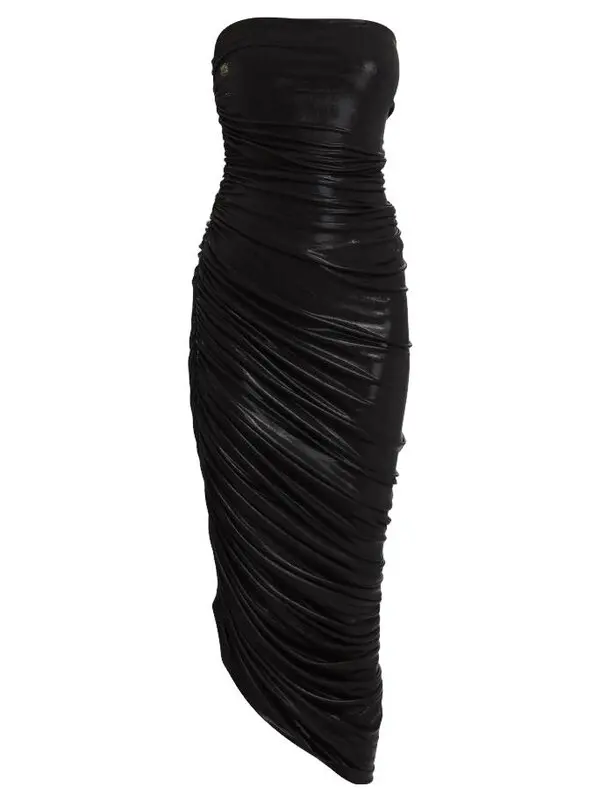Norma Kamali Diana Strapless Ruched Lamé Dress - Black