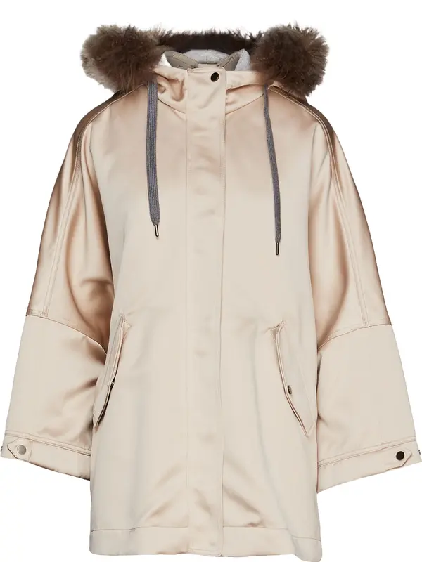 Brunello Cucinelli Oversized Bead-embellished Satin Hooded Jacket - Pastel Pink