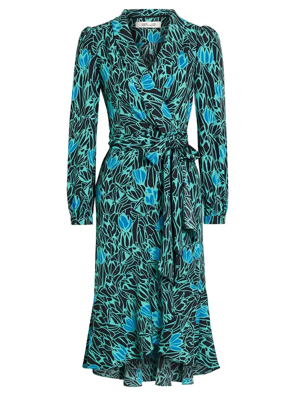 Diane Von Furstenberg Carla Printed Crepe Midi Wrap Dress - Turquoise