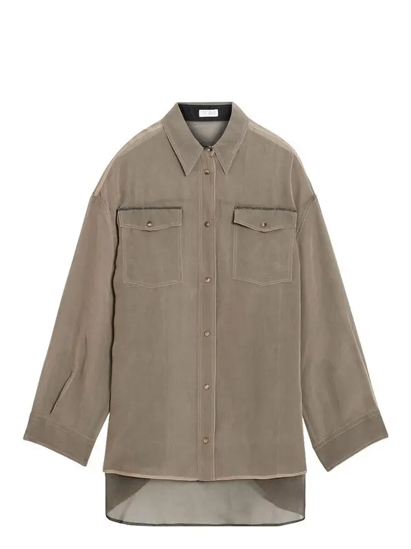 Brunello Cucinelli Bead-embellished Silk-organza Shirt - Taupe