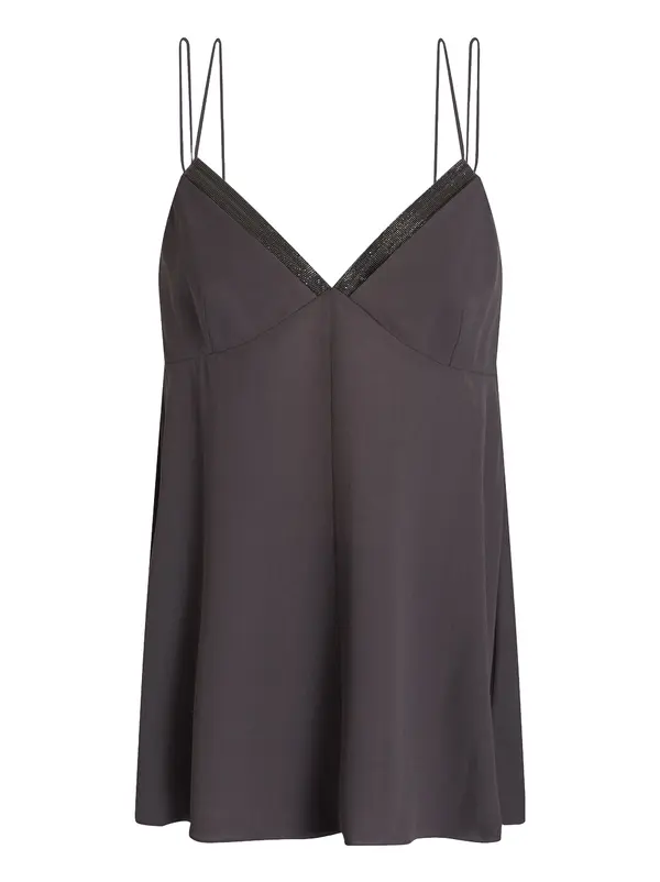 Brunello Cucinelli Bead-embellished Silk Crepe De Chine Camisole - Charcoal