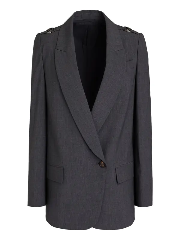 Brunello Cucinelli Ring-embellished Wool-blend Blazer - Charcoal