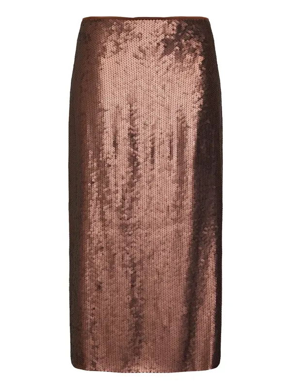 Brunello Cucinelli Sequined Crepe Midi Skirt - Brown