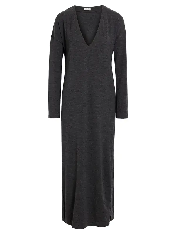 Brunello Cucinelli Wool-blend Jersey Maxi Dress - Dark Gray