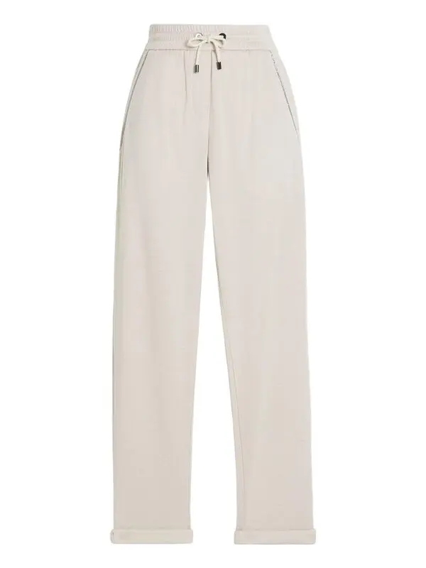 Brunello Cucinelli Cropped Bead-embellished Track Pants - Ecru