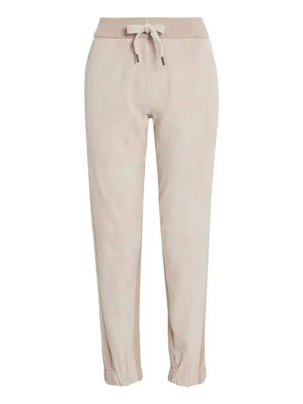 Brunello Cucinelli Cashmere And Suede Tapered Pants - Beige