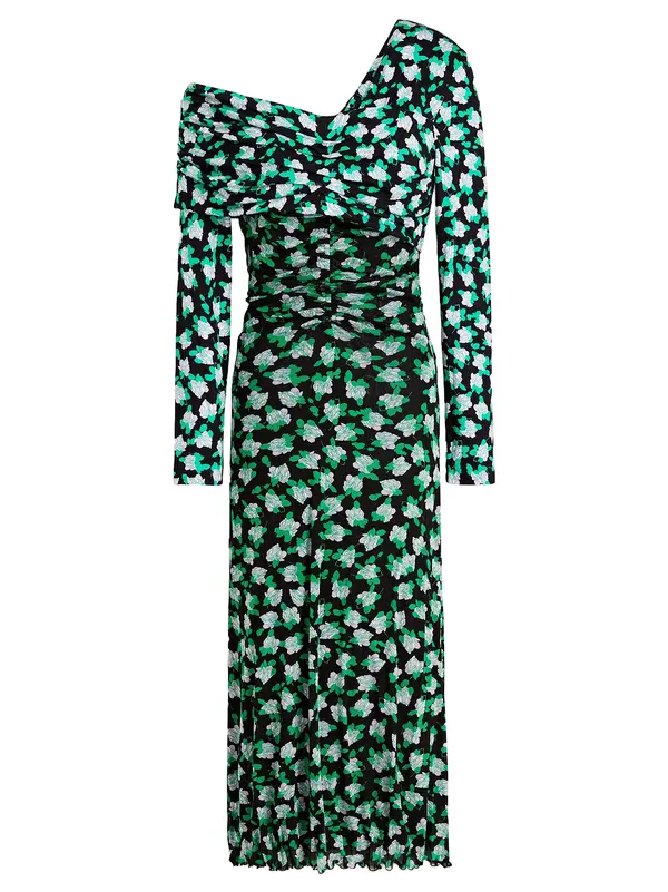 Diane Von Furstenberg Leia One-shoulder Floral-print Midi Dress - Green