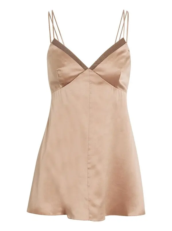 Brunello Cucinelli Bead-embellished Silk-blend Satin Camisole - Sand