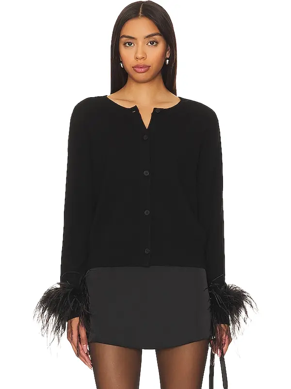 Rue Sophie Shushu Feather Cardigan - Black