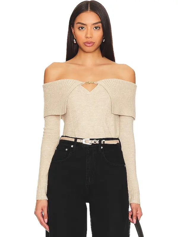 Astr The Label Zella Off-the-shoulder Sweater - Taupe