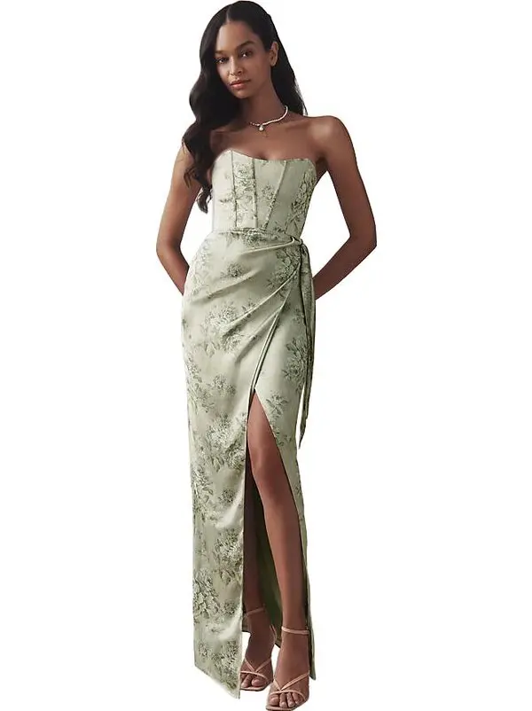 V. CHAPMAN June Printed Satin Gown - Light Green