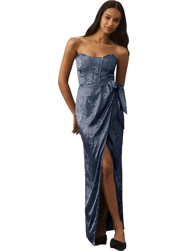 V. CHAPMAN June Printed Corset Gown - Navy Bouquet
