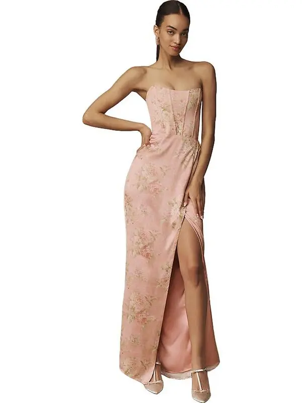 V. CHAPMAN June Printed Corset Gown - Petal Pink